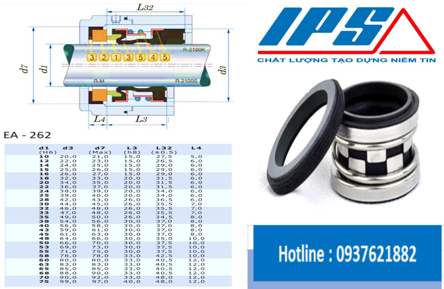 Phớt bơm EA-262 ,FH thay thế bơm ly tâm rời trục Ebara ( Phốt bơm )